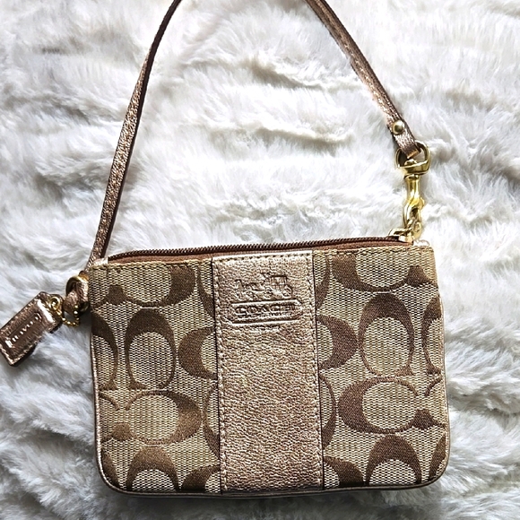 Coach | Bags | Coach Tan Signature Wristlet | Poshmark